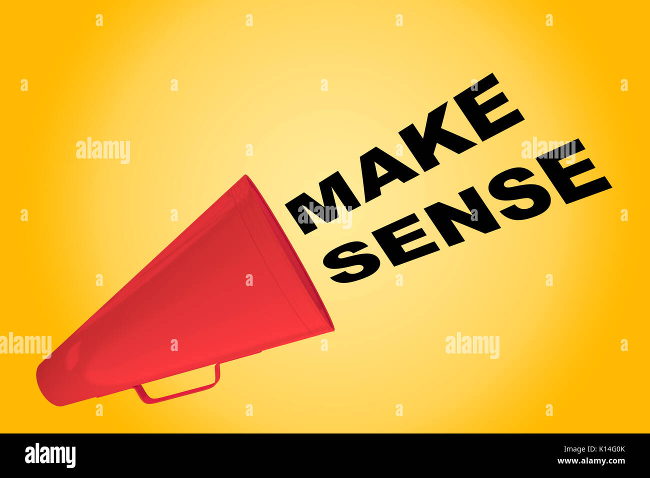 3D illustration of "MAKE SENSE" title flowing from a loudspeaker Stock ...