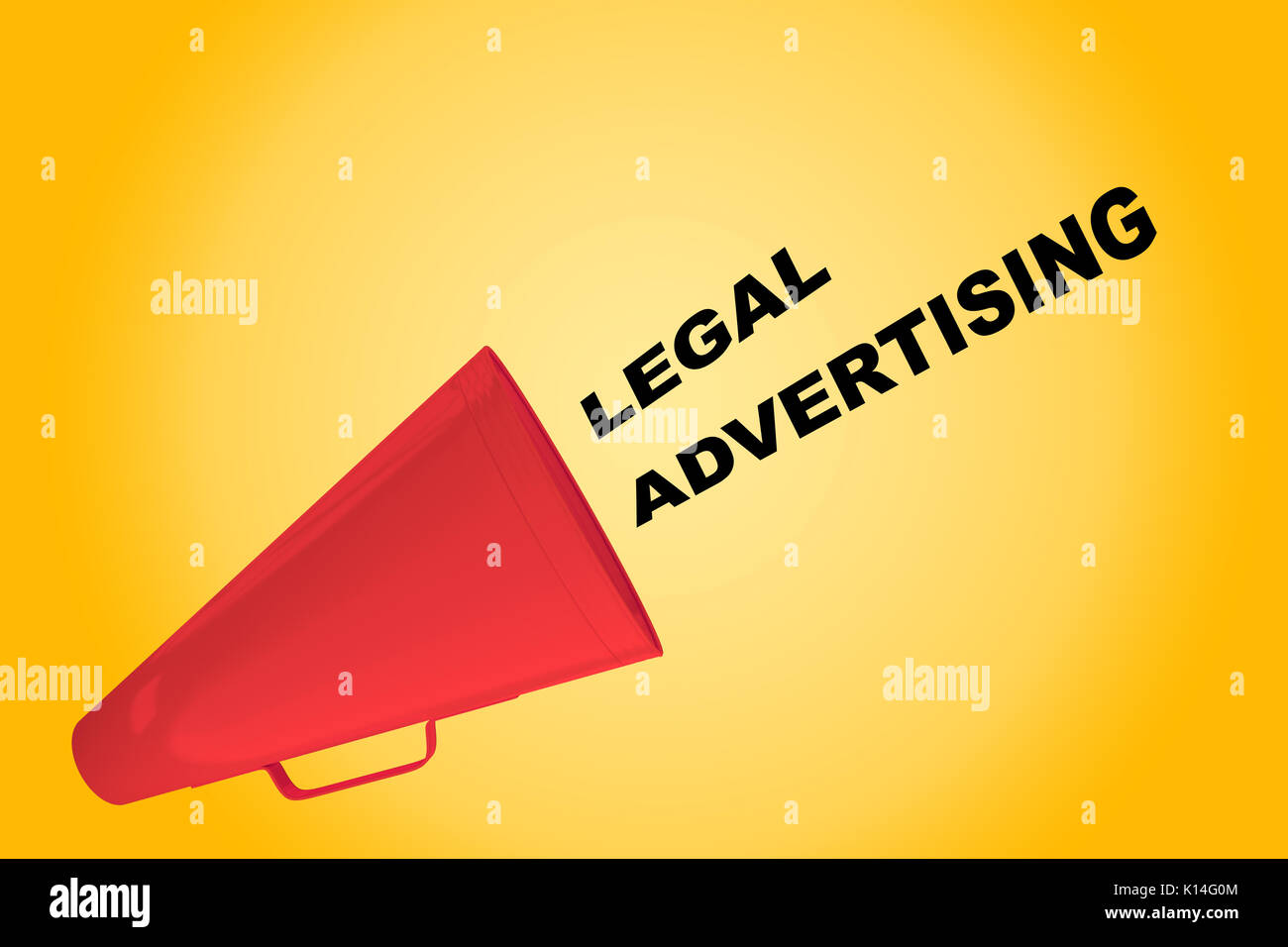 3D illustration of "LEGAL ADVERTISING" title flowing from a loudspeaker ...