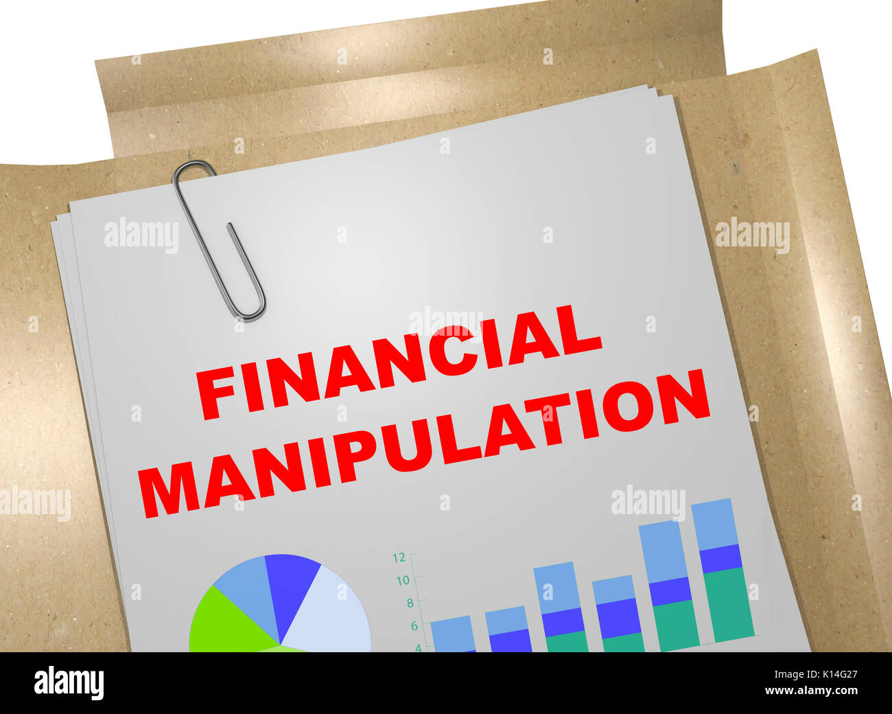 3D illustration of "FINANCIAL MANIPULATION" title on business document ...