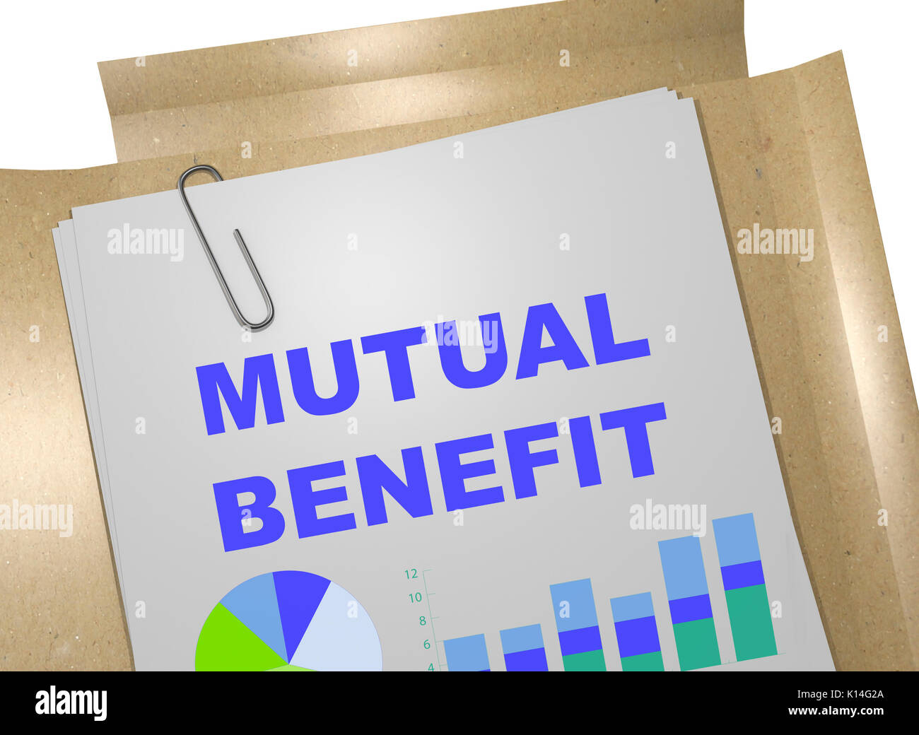 3D illustration of "MUTUAL BENEFIT" title on business document Stock ...