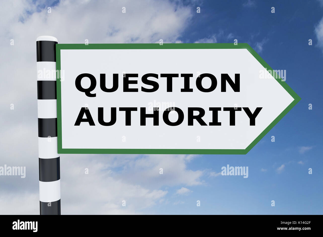3D illustration of "QUESTION AUTHORITY" script on road sign Stock Photo ...