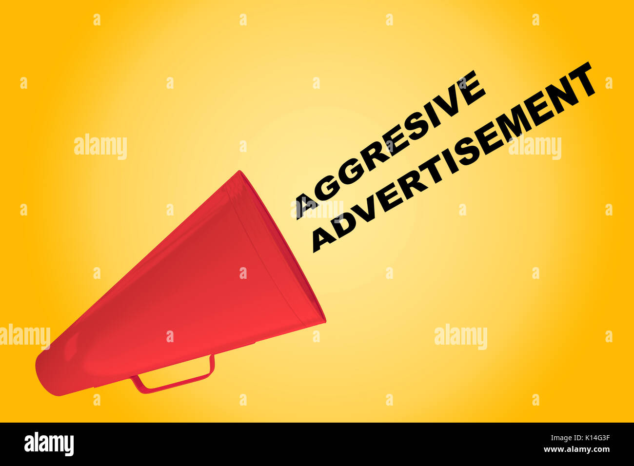 3D illustration of "AGGRESIVE ADVERTISEMENT" title flowing from a ...