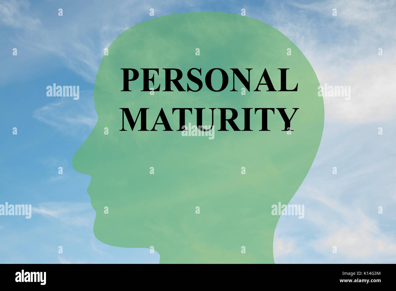Render illustration of "PERSONAL MATURITY" script on head silhouette ...