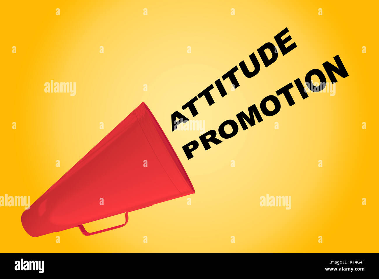 3D illustration of "ATTITUDE PROMOTION" title flowing from a ...
