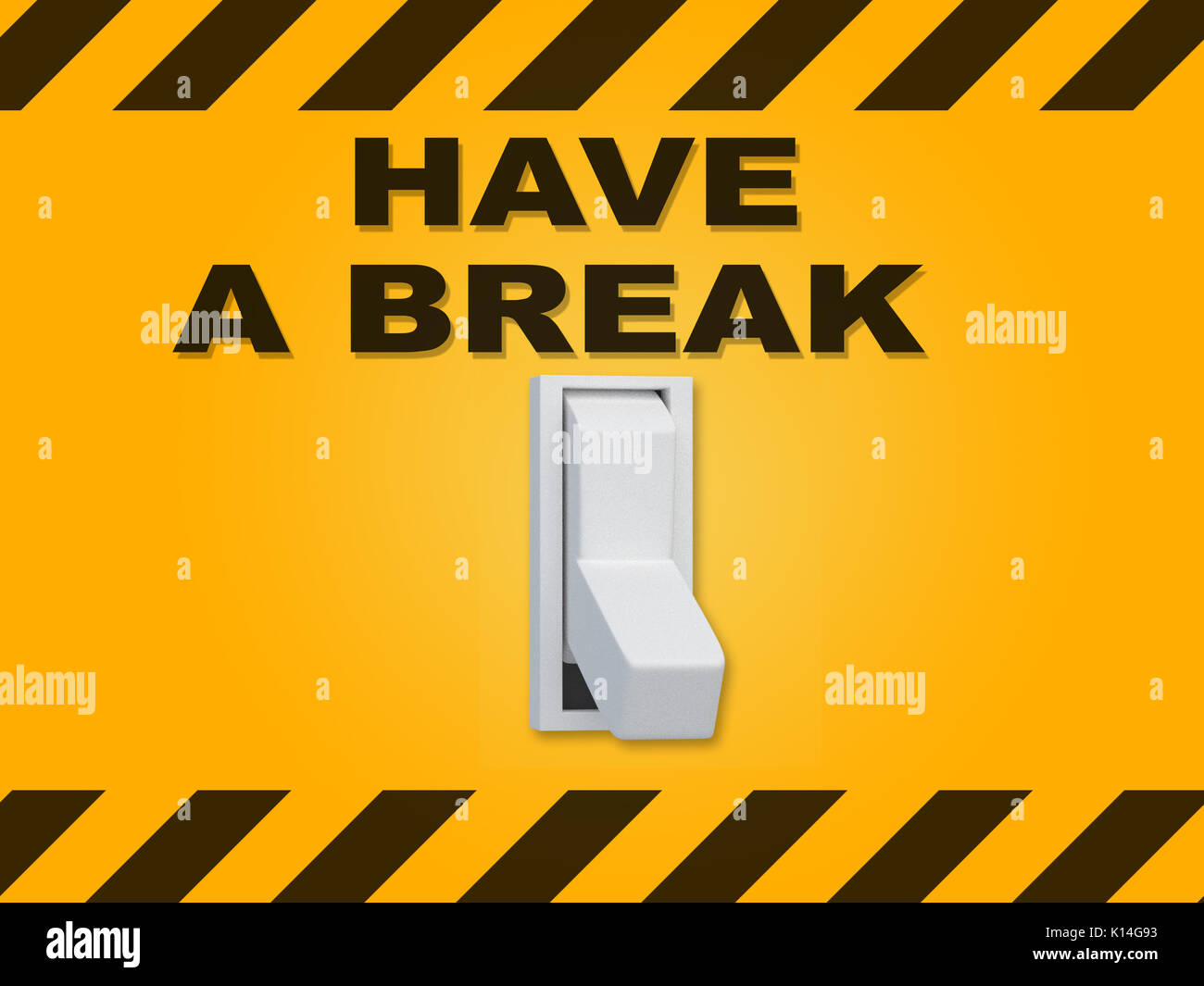 3D illustration of "HAVE A BREAK" title above an electric switch on ...