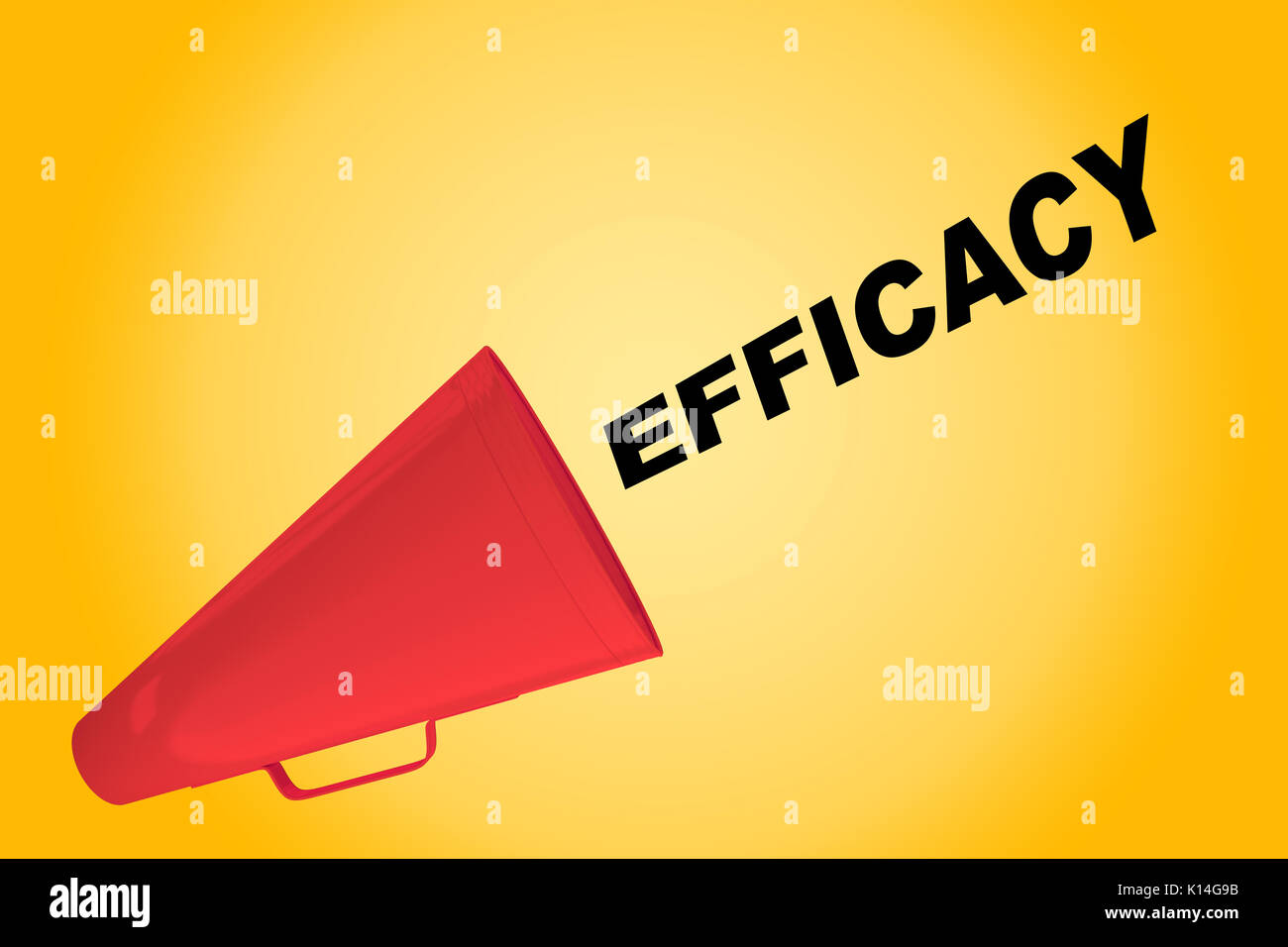 3D illustration of "EFFICACY" title flowing from a loudspeaker Stock ...