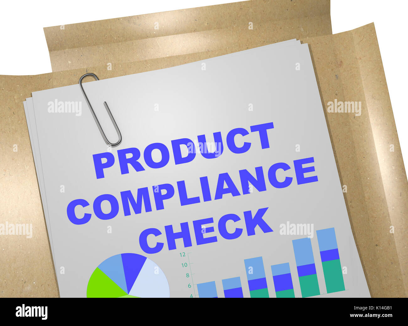 3D illustration of "PRODUCT COMPLIANCE CHECK" title on business ...