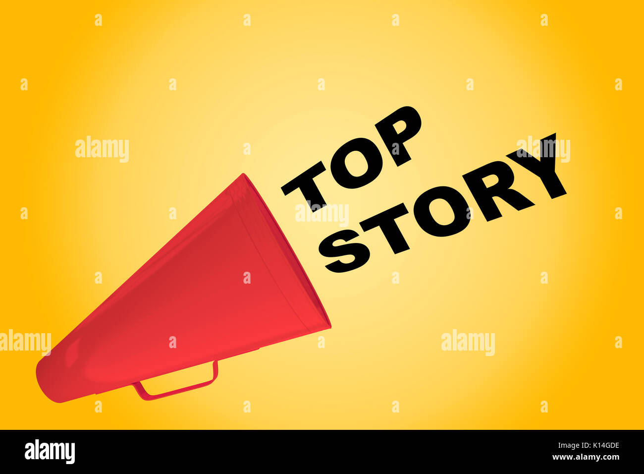 3D illustration of "TOP STORY" title flowing from a loudspeaker Stock ...