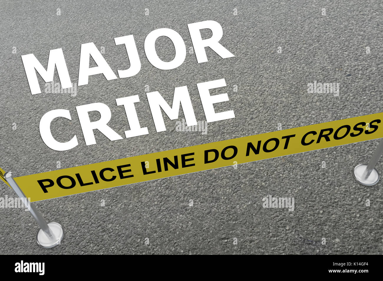 3D illustration of "MAJOR CRIME" title on the ground in a police arena ...