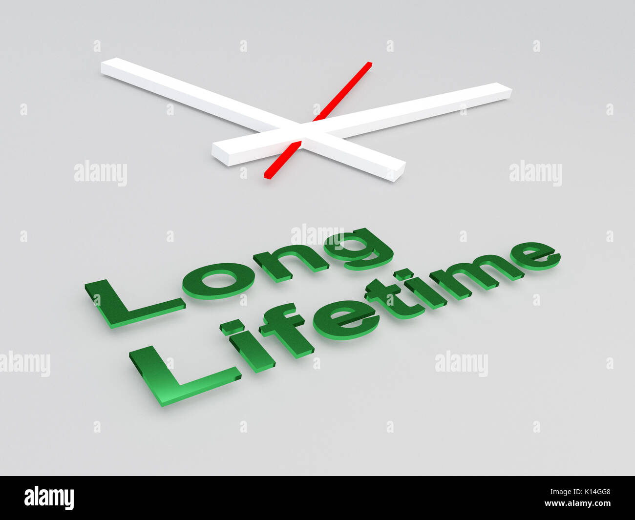 3D illustration of "Long Lifetime" title with a clock as a background ...