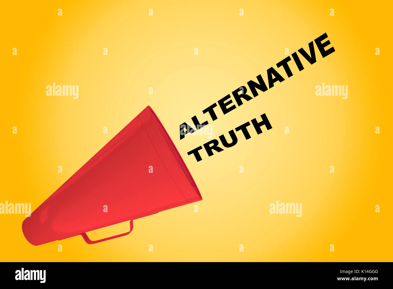 3D illustration of "ALTERNATIVE TRUTH" title flowing from a loudspeaker ...