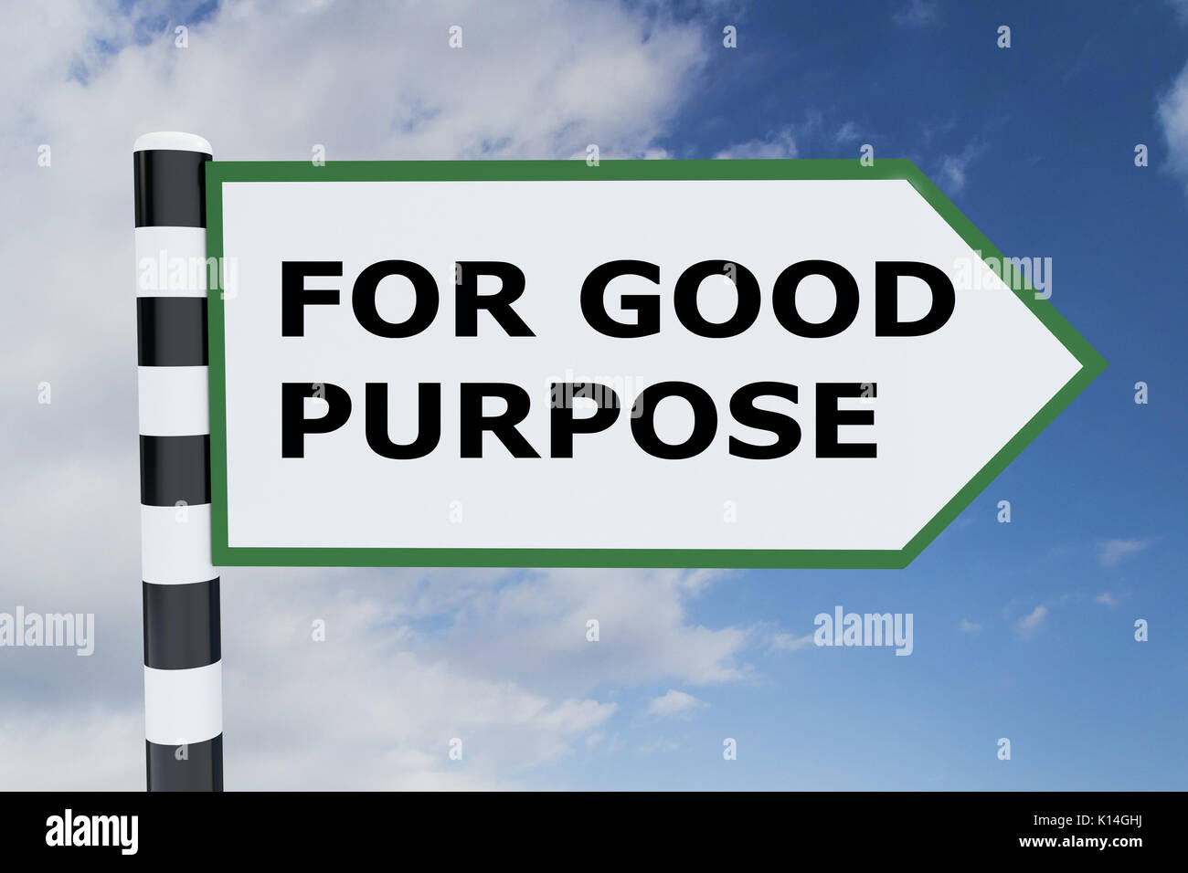 3D illustration of "FOR GOOD PURPOSE" script on road sign Stock Photo ...