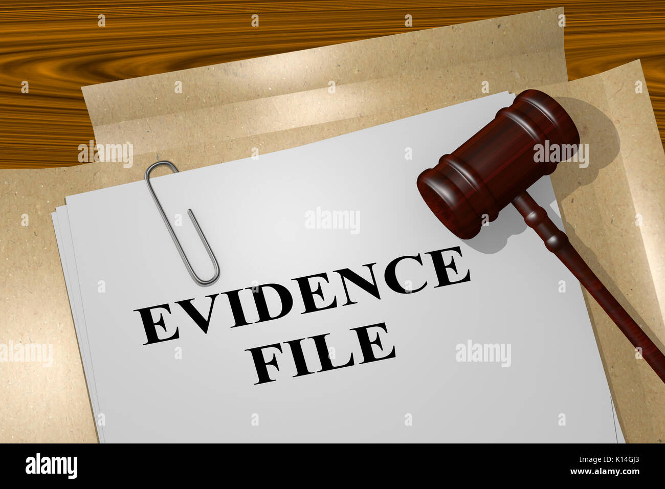 3D illustration of "EVIDENCE FILE" title on legal document Stock Photo ...