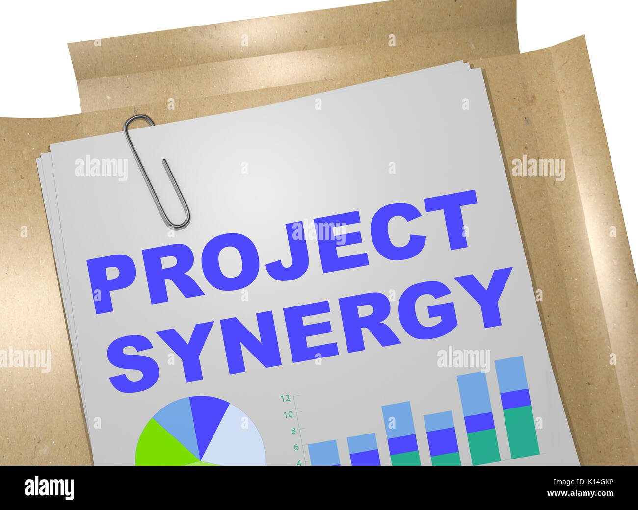 3D illustration of "PROJECT SYNERGY" title on business document Stock ...