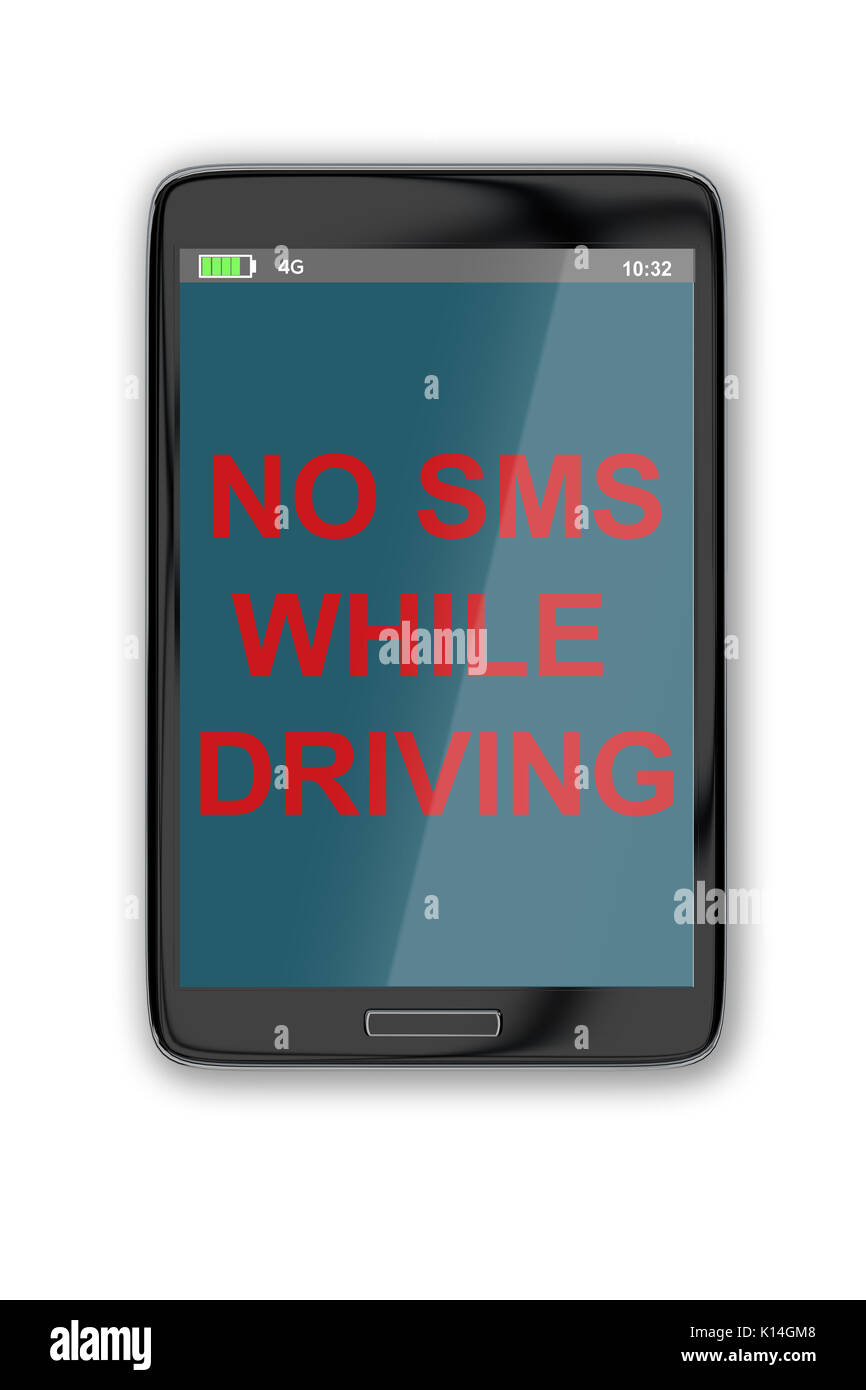 3D illustration of "NO SMS WHILE DRIVING" title on cellular screen ...