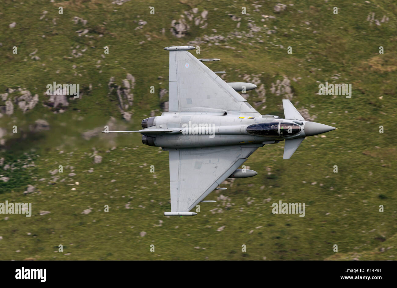 RAF Typhoon FGR4, conducting low level flying training in Snowdonia ...