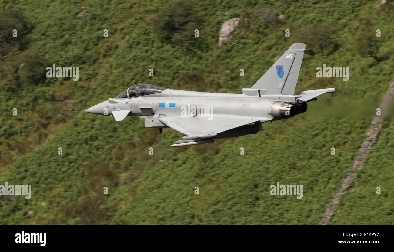 RAF Typhoon FGR4, conducting low level flying training in Snowdonia ...