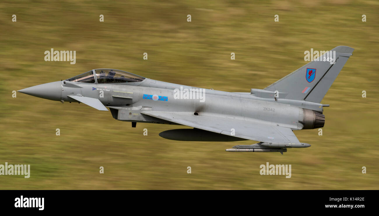 RAF Typhoon FGR4, conducting low level flying training in Snowdonia ...