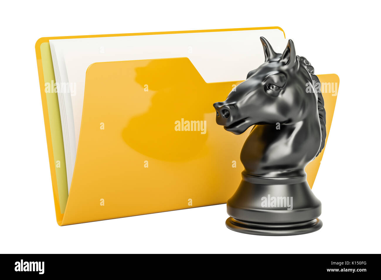 Computer folder icon with knight chess figure, 3D rendering isolated on ...