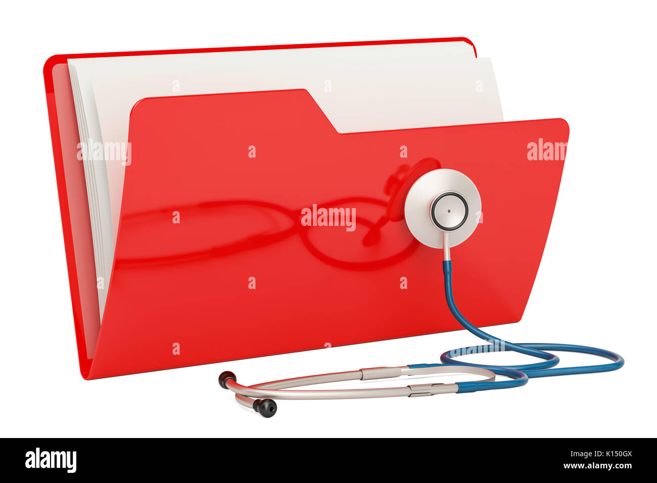 Computer folder icon with stethoscope, 3D rendering isolated on white ...