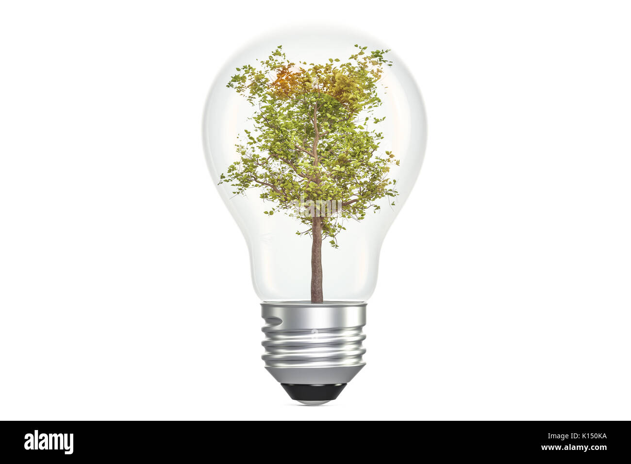 Tree inside light bulb, ecological concept. 3D rendering isolated on ...