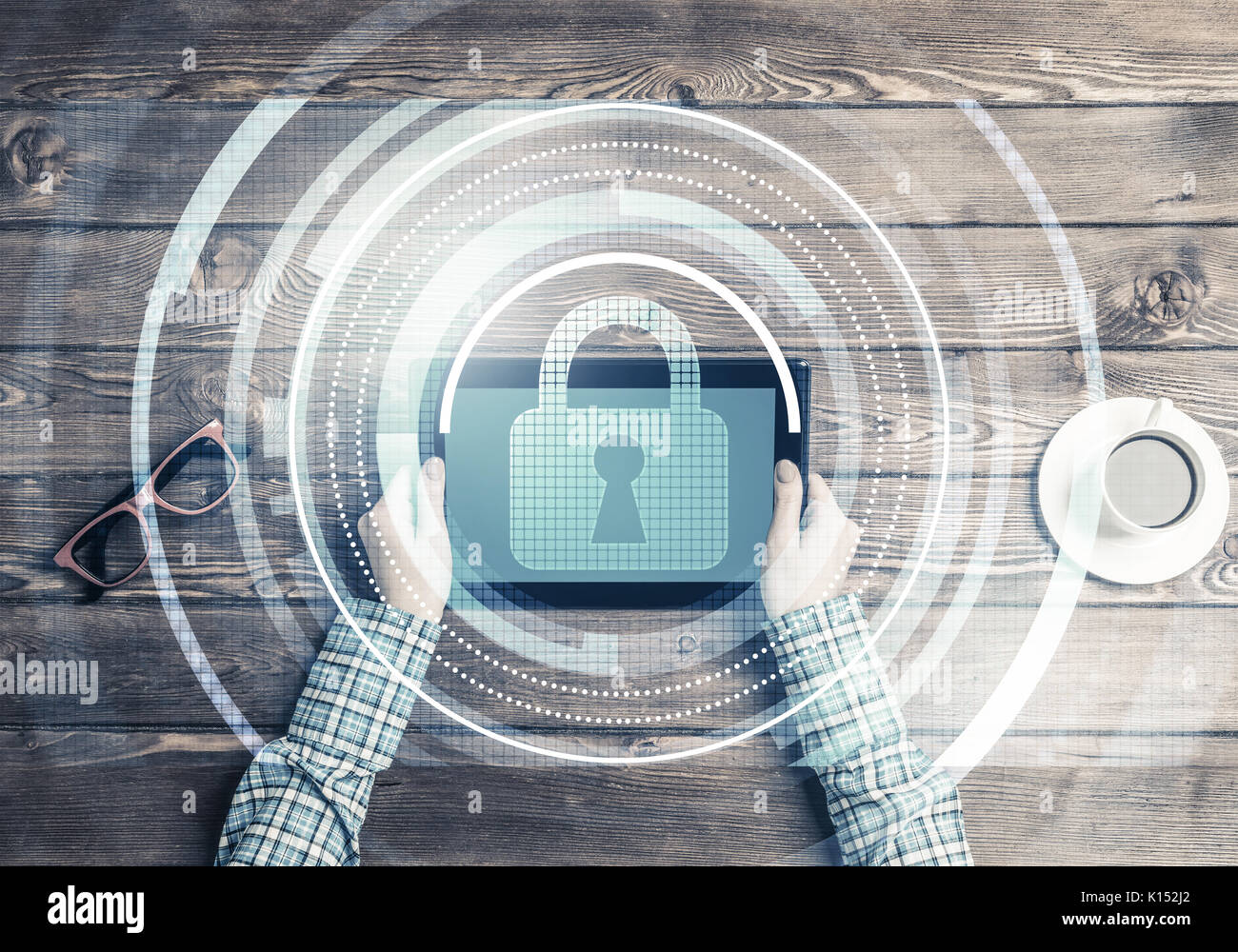 Concept of computer access with media lock icon on tablet screen Stock ...