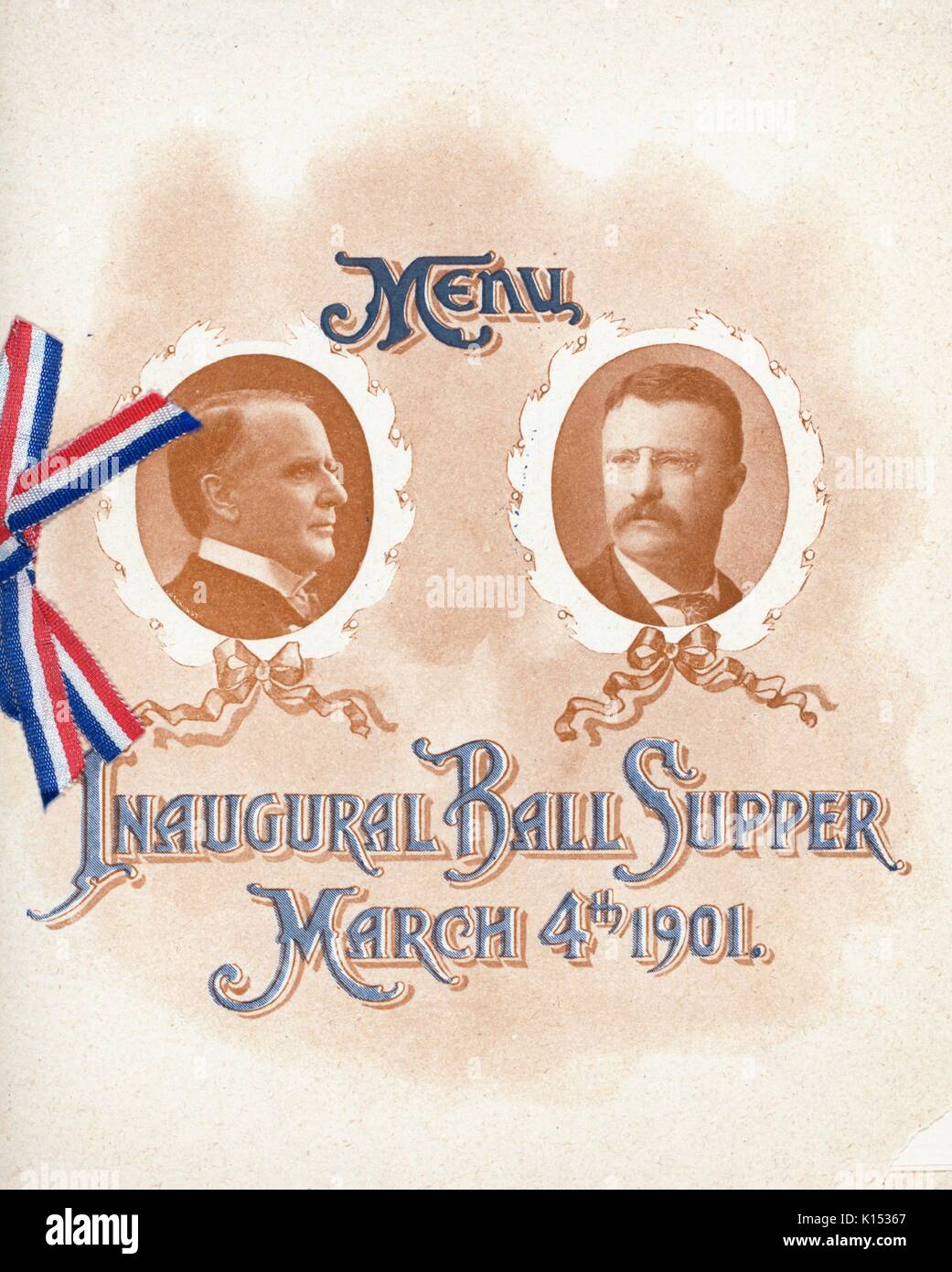 Menu for Inaugural Ball Supper, featuring an image of outgoing United ...