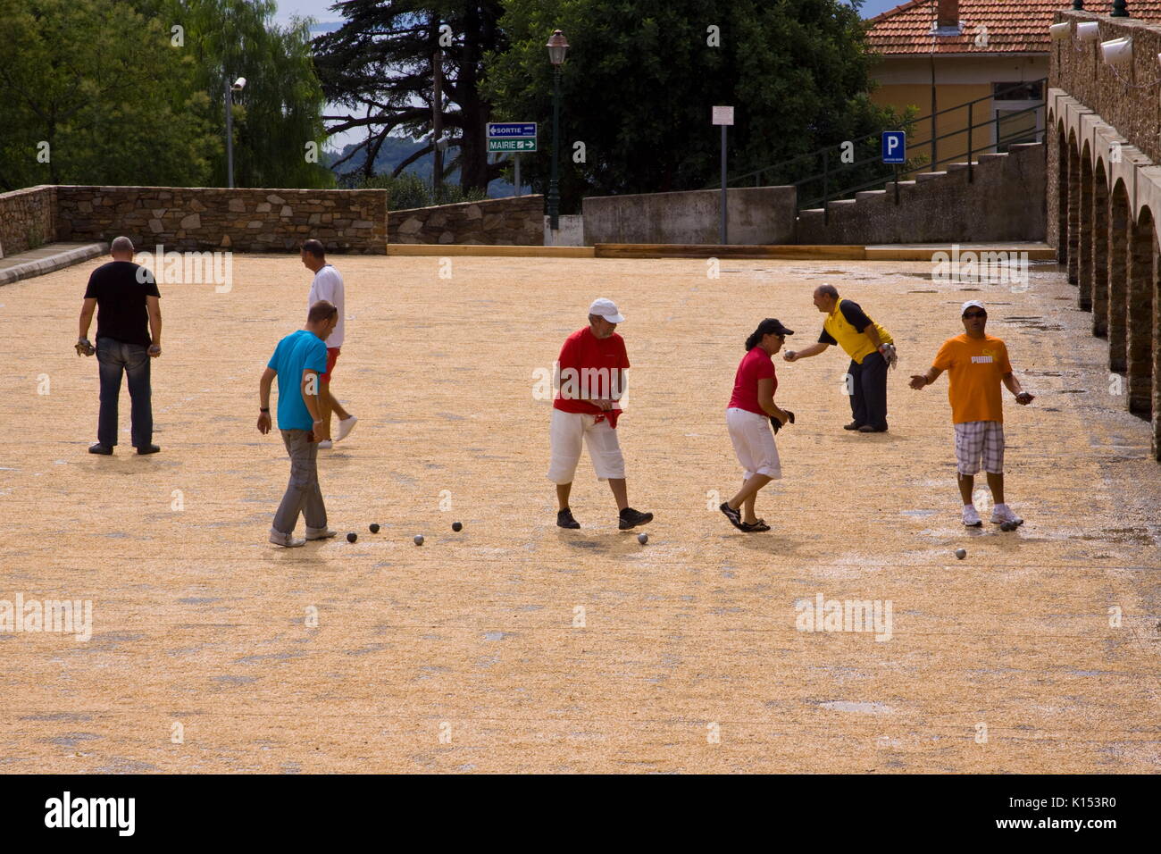Petanque competition in Bormes les Mimosas Cote d Azur South of France ...