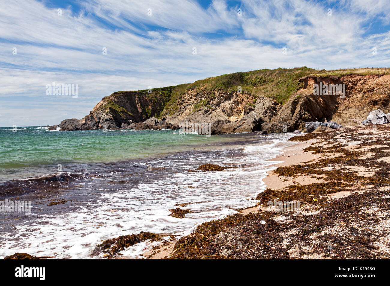 The golden sandy Leas Foot Sands Beach at Thurlestone Devon England UK ...