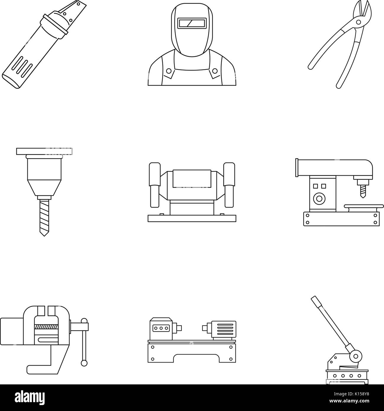 Metal processing equipment icon set, outline style Stock Vector Image ...