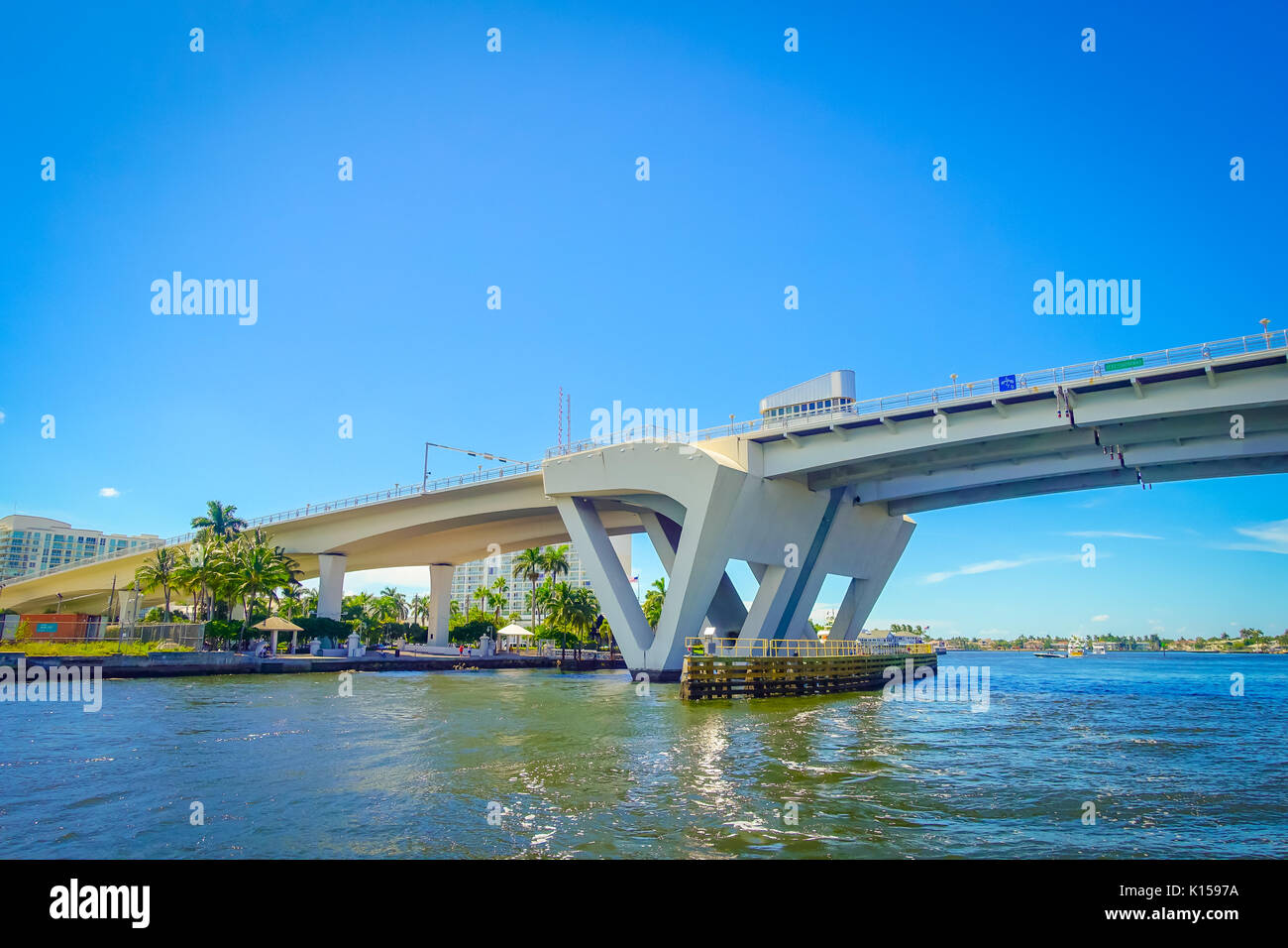 FORT LAUDERDALE, USA - JULY 11, 2017: Nice view of an opened draw ...