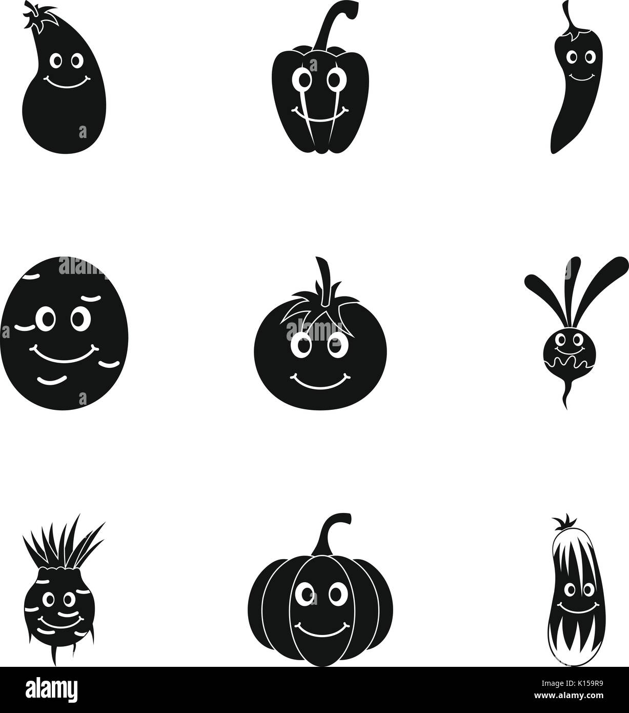 Cute vegetables face icon set, simple style Stock Vector Image & Art ...