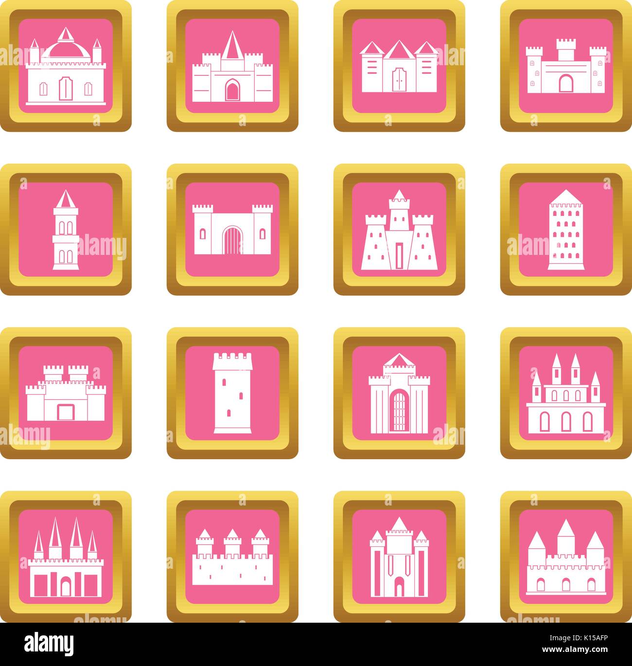 Towers and castles icons pink Stock Vector Image & Art - Alamy