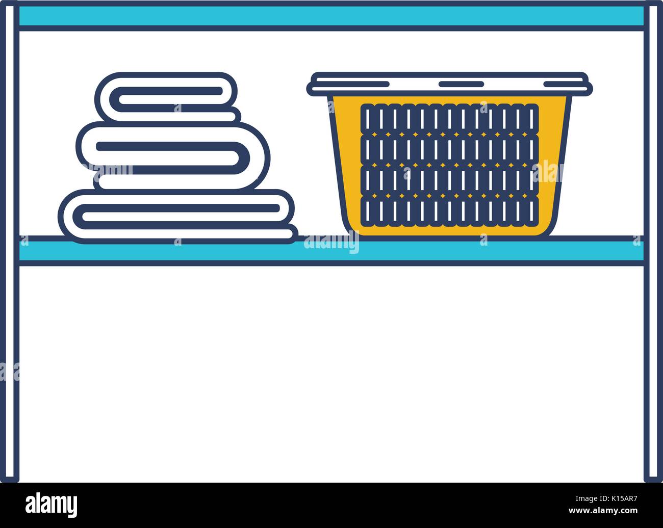 color blue and yellow sections silhouette of rack with folded towels ...