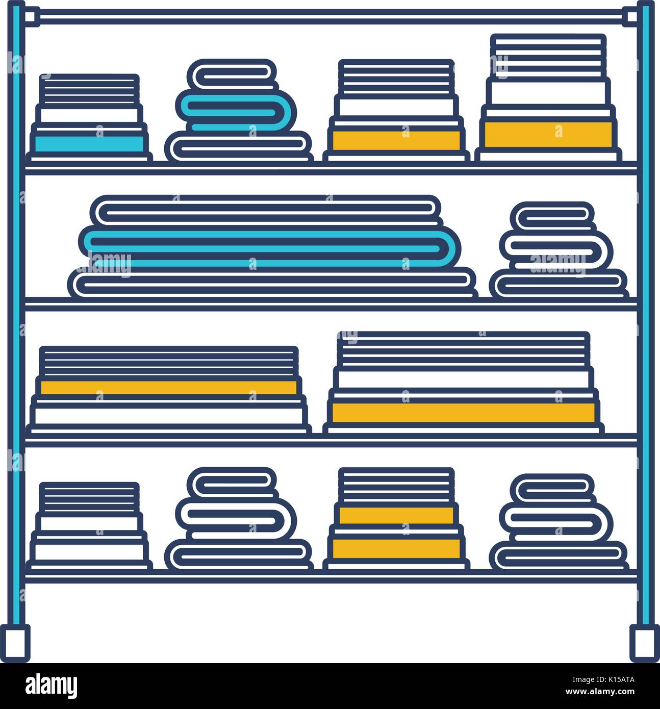 color blue and yellow sections silhouette of rack with stack of towels ...