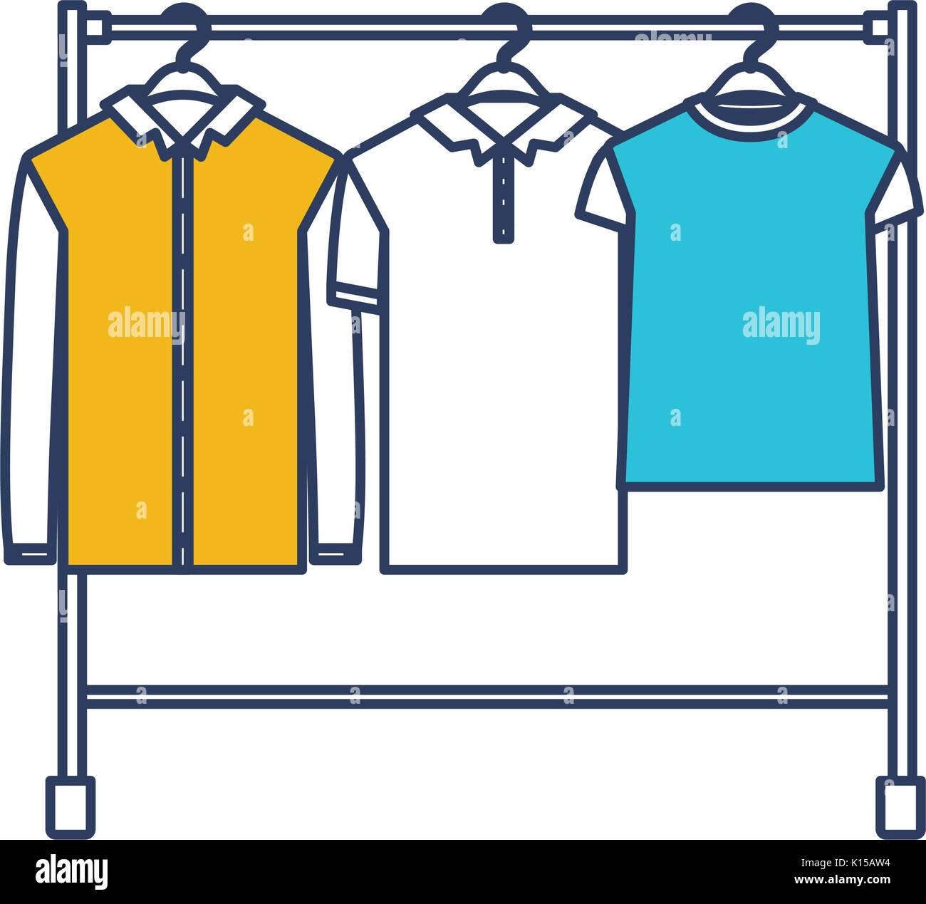 color blue and yellow sections silhouette of male clothes rack with ...