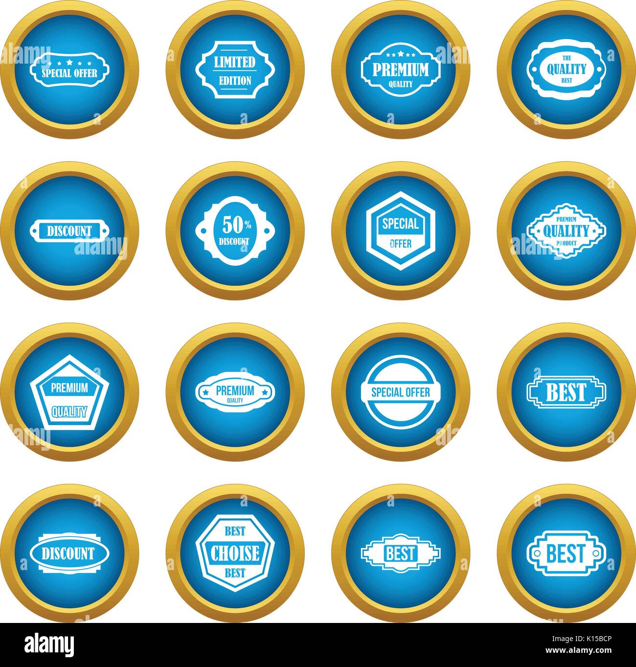 Golden labels icons blue circle set Stock Vector Image & Art - Alamy
