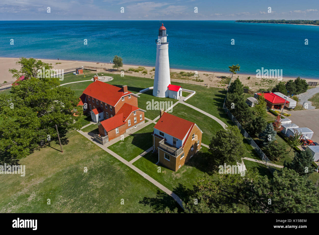 The Fort Gratiot Lighthouse stationed at Port Huron Michigan aerial view Stock Photo - Alamy