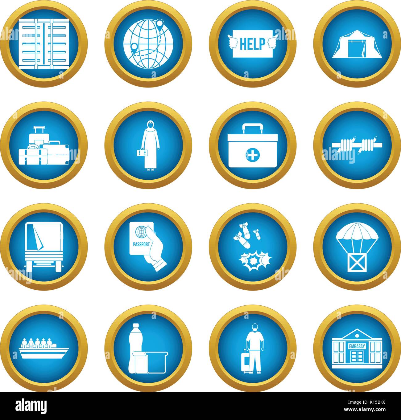 Refugees problem icons blue circle set Stock Vector Image & Art - Alamy