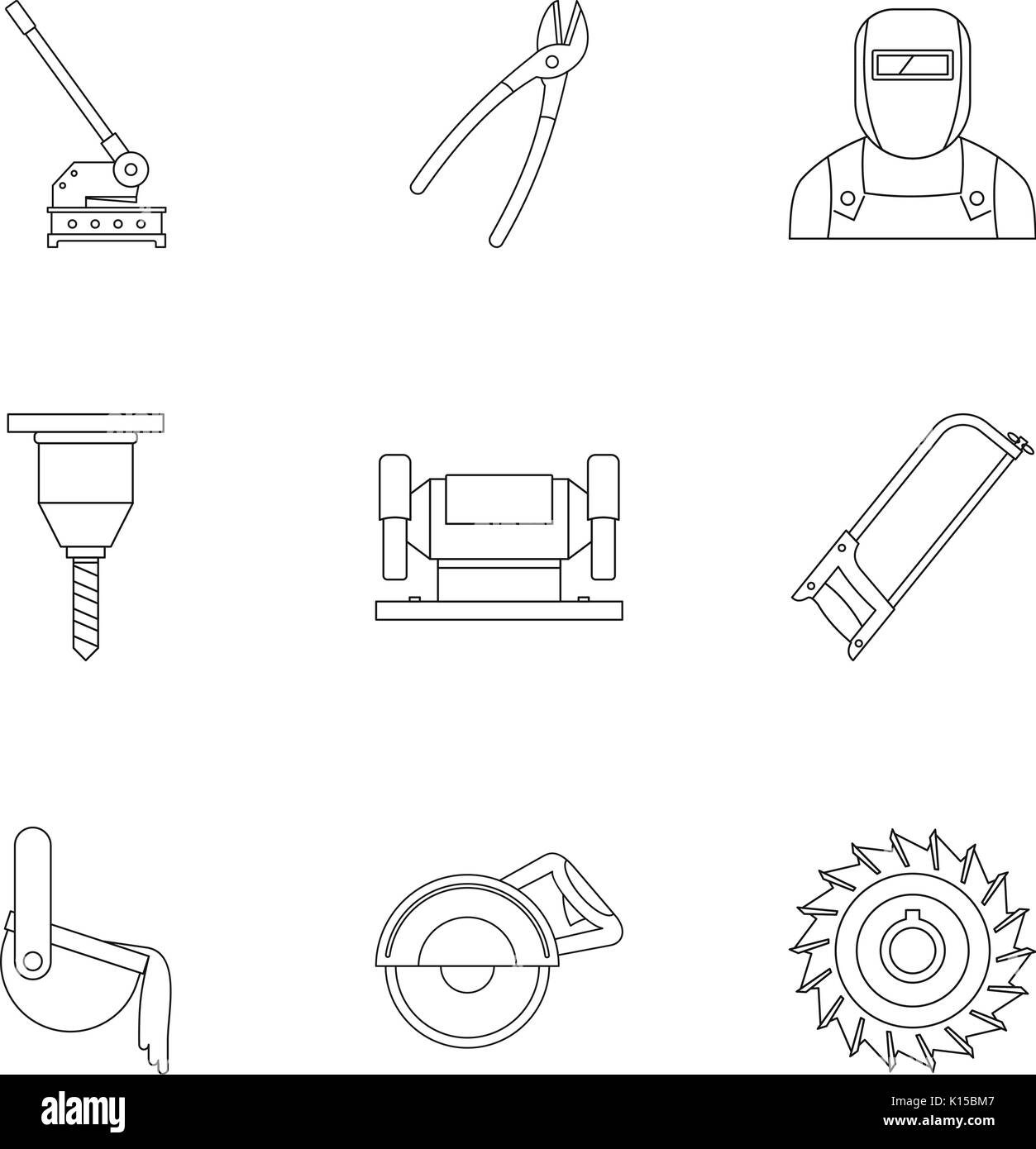 Metal processing industry icon set, outline style Stock Vector Image ...