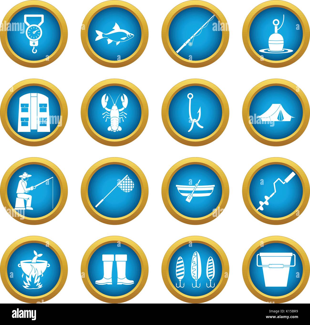 Fishing tools icons blue circle set Stock Vector Image & Art - Alamy