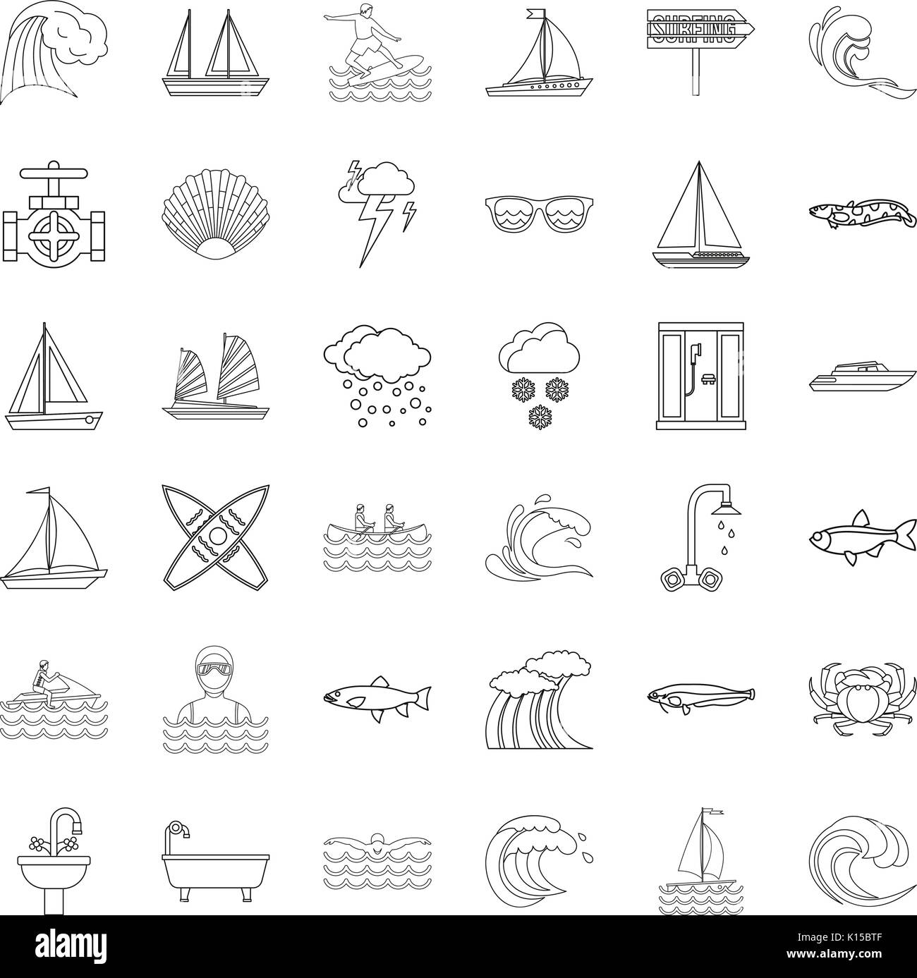 Wave icons set, outline style Stock Vector Image & Art - Alamy