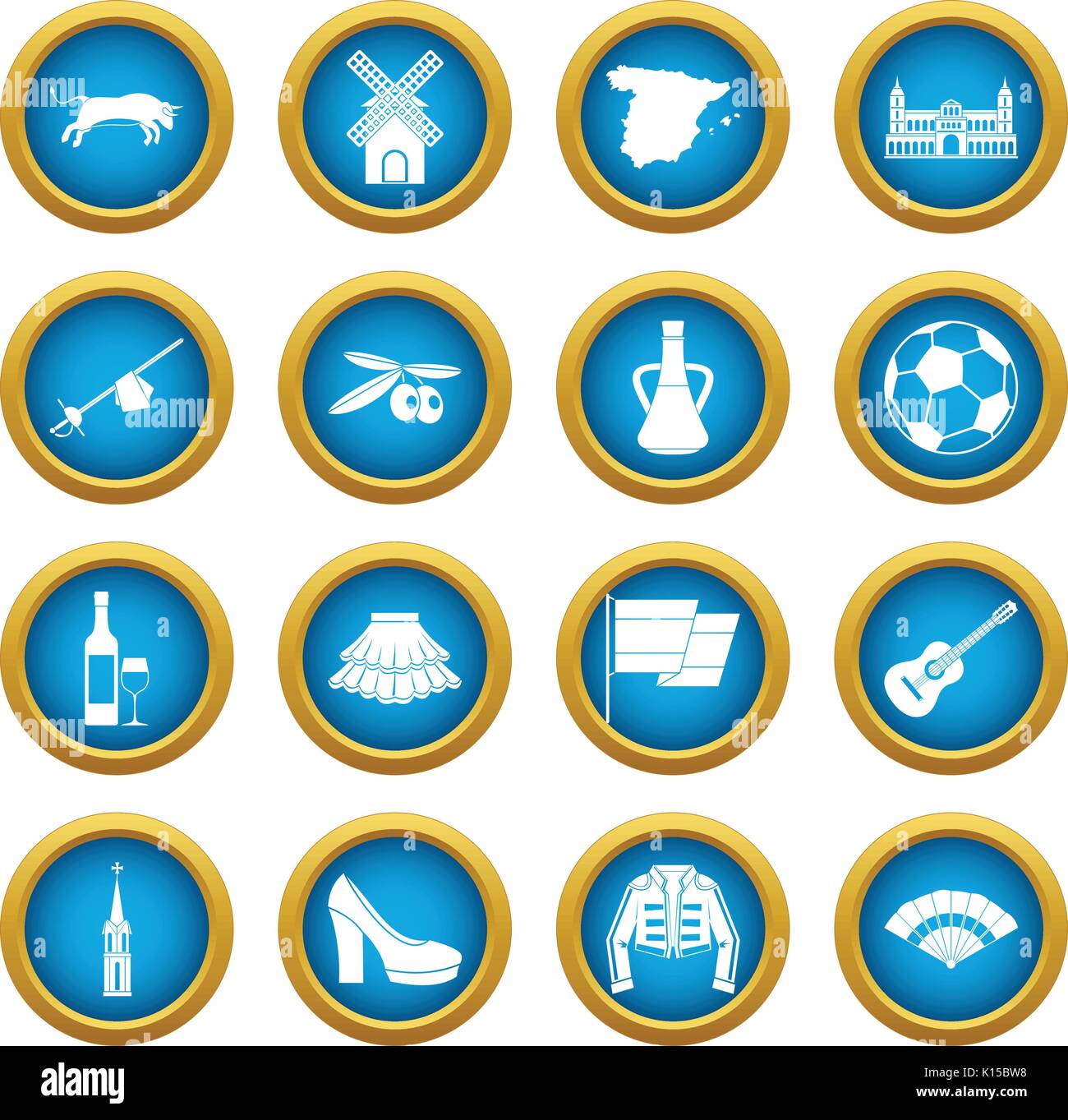 Spain travel icons blue circle set Stock Vector Image & Art - Alamy