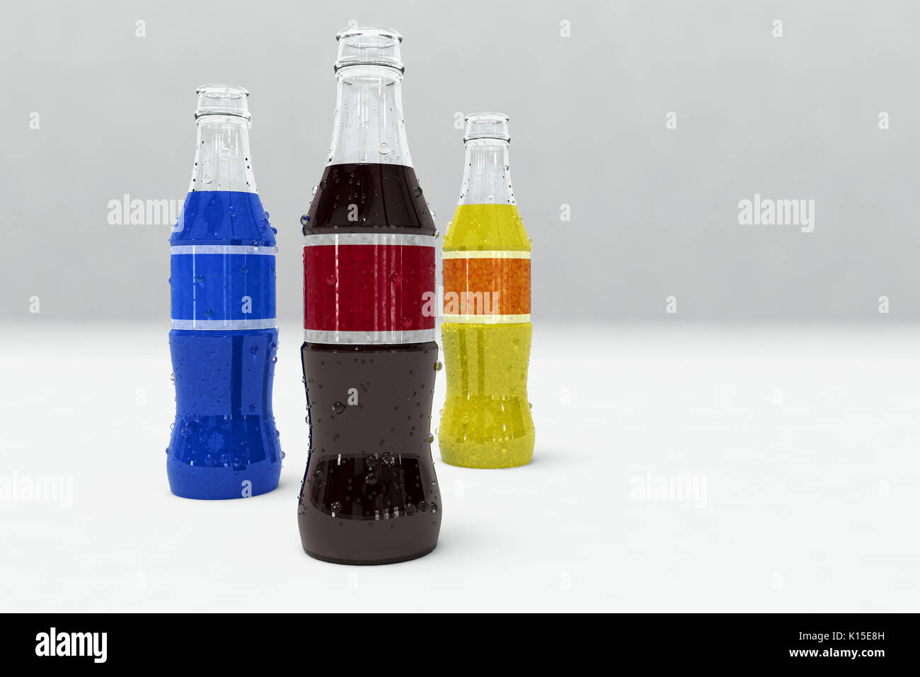 Refreshing cola and lemonade bottles well cooled Stock Photo - Alamy