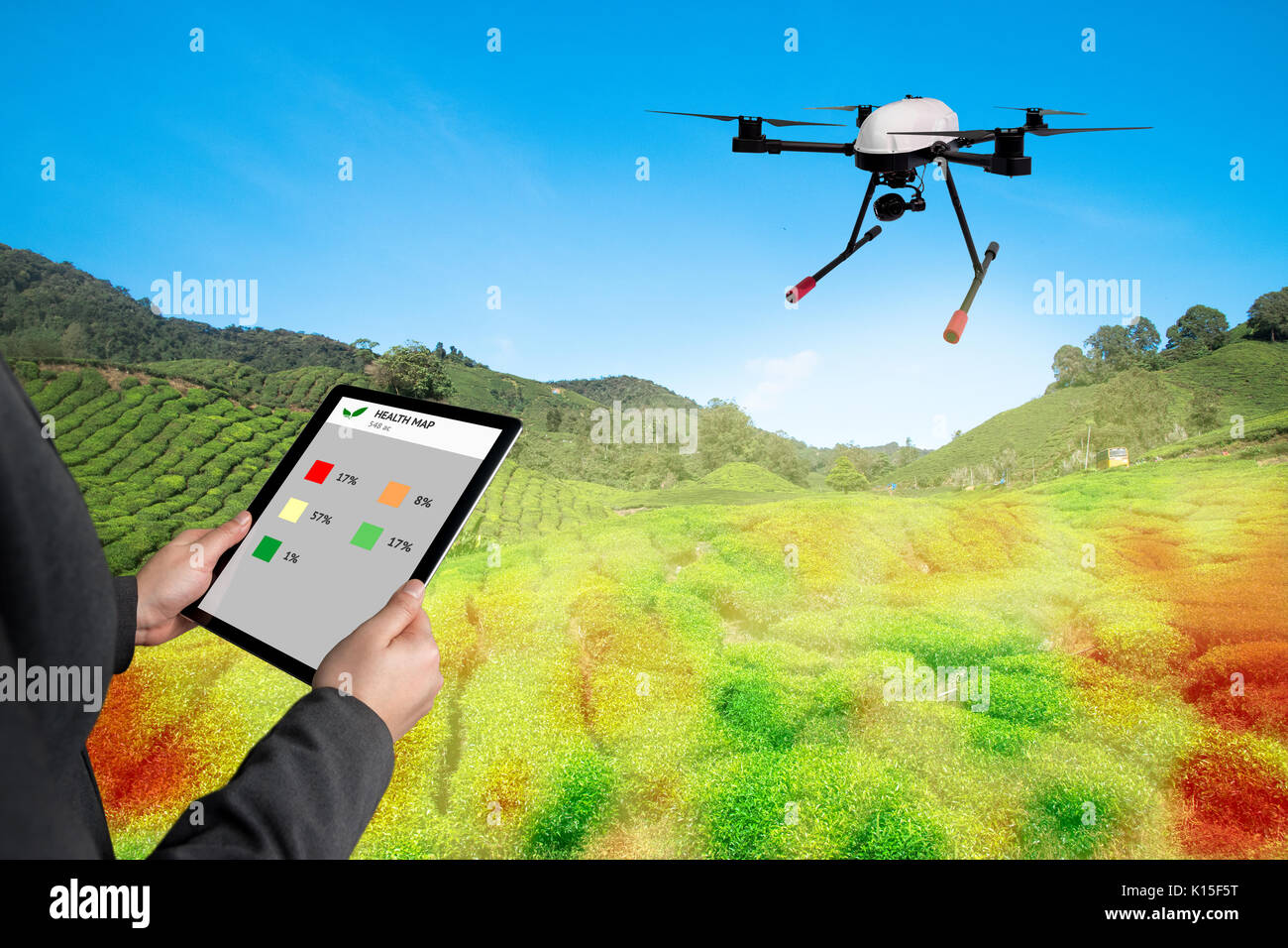 Smart agriculture , farm , precision farming concept. Drone and NIR ...