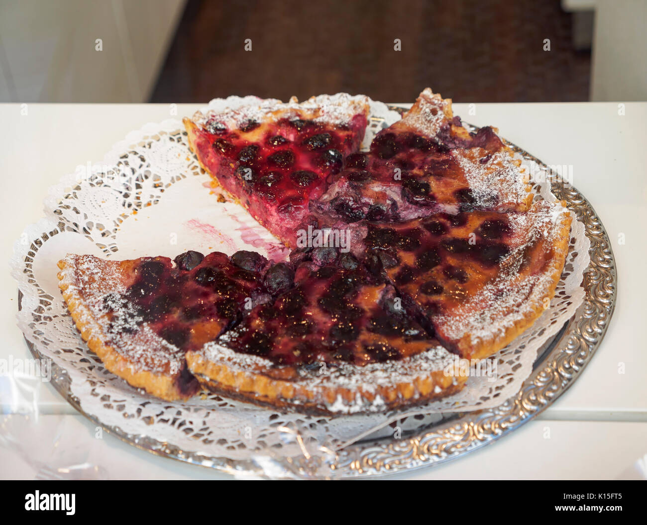 Swiss custard tart with sour cherries Stock Photo - Alamy