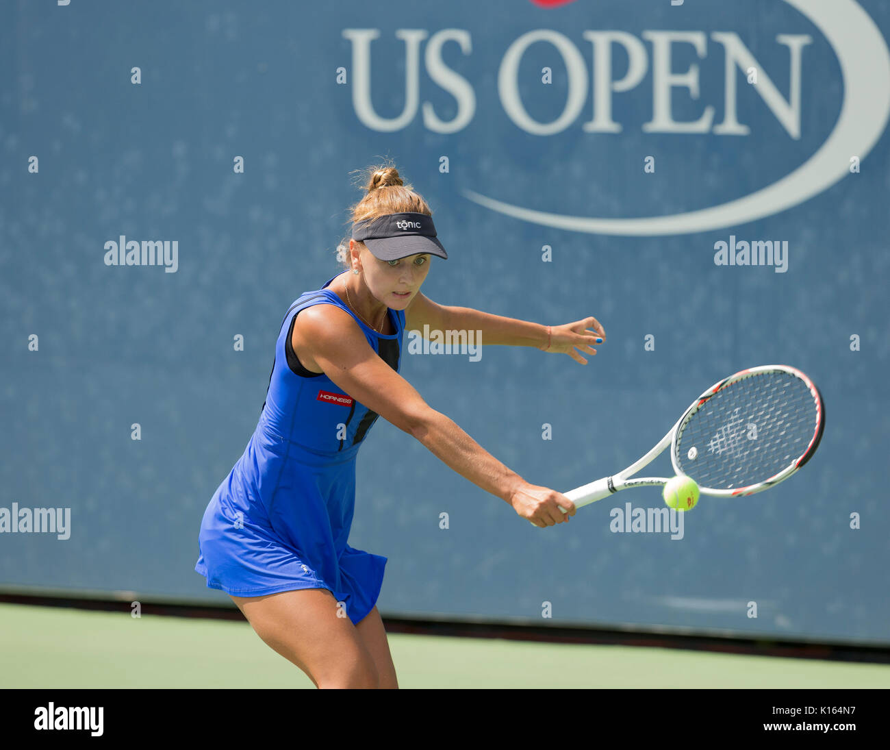 Maryna Zanevska of Belguim returns ball during qualifying game against ...