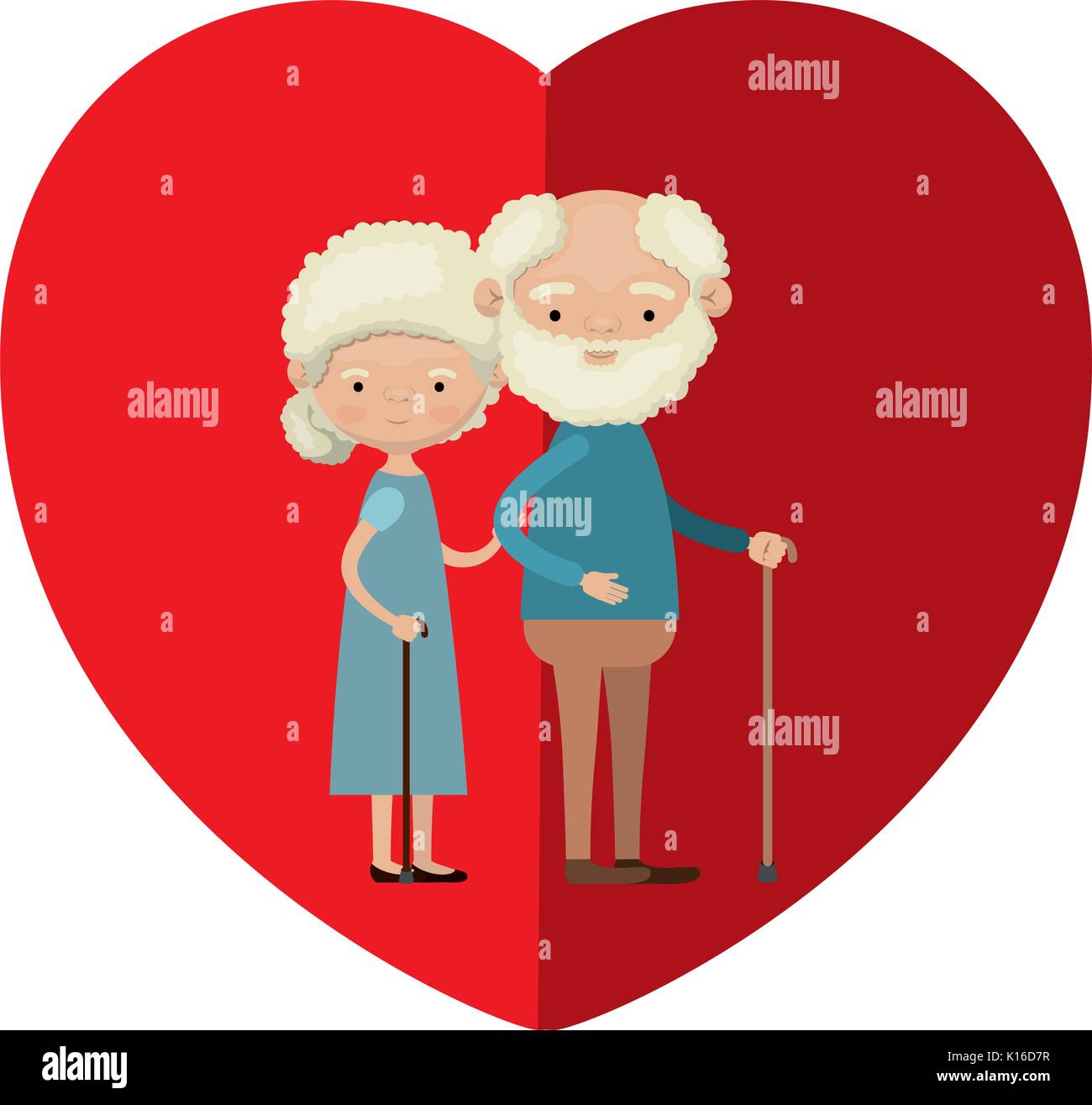 colorful heart shape greeting card with caricature full body elderly ...