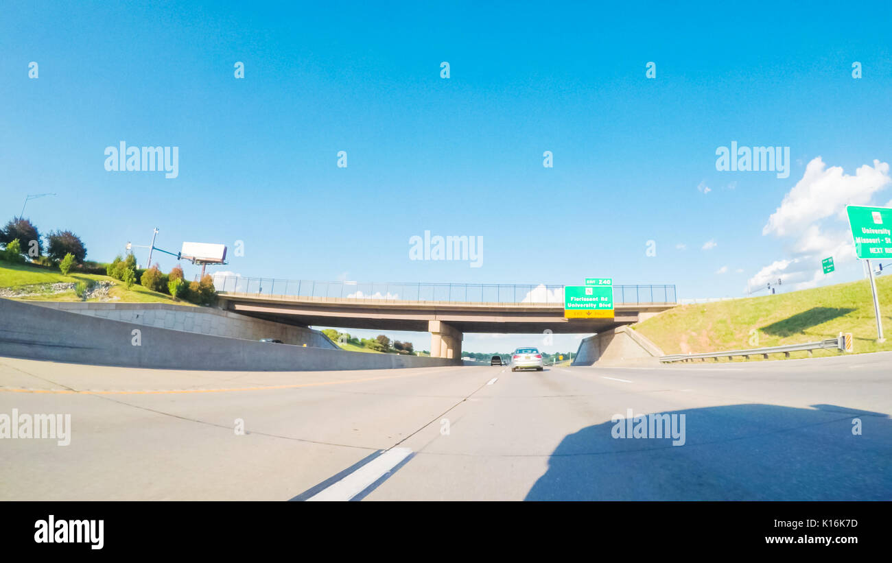 POV point of view - Driving East on Interstate Highway 70 in St. Louis ...