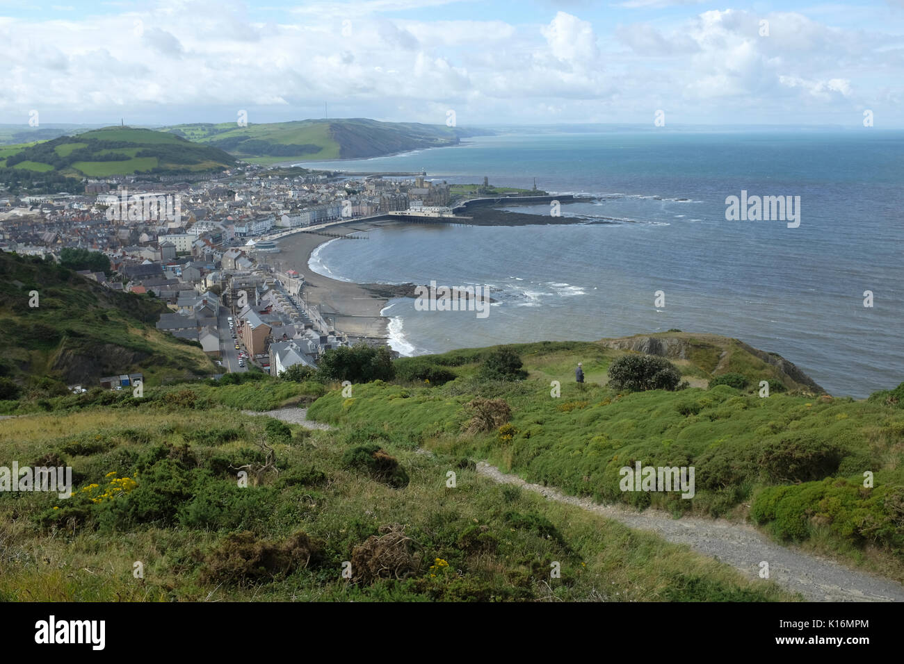 The beach and waterfront at Aberystwyth including Constitution Hill and ...